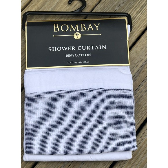 Bombay | Bath | New Bombay Fabric Shower Curtain White Black Accent ...